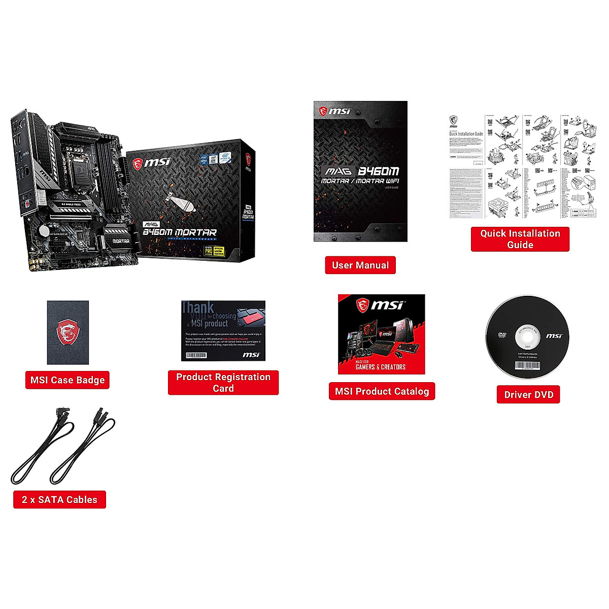 MSI MAG B460M Mortar Gaming Motherboard (mATX, 10th Gen Intel Core, LGA 1200 Socket, DDR4, CFX, Dual M.2 Slots, USB 3.2 Gen 1, 2.5G LAN, DP/HDMI)