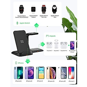 Wireless Charger，3 in 1 Wireless Charger Station for Apple iPhone/iWatch/Airpods,iPhone 14,13,12,11 (Pro, Pro Max)/XS/XR/XS/X/8(Plus),iWatch 7/6/SE/5/4/3/2,AirPods 3/2/pro