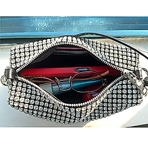 Rhinestone Purse for Women Evening Handbag Glitter Shoulder Bag Upgrade Box Style Sparkly Crystal Diamond Silver Clutch For Prom Wedding Gala Dinner Dance Dating
