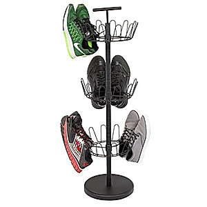 Internet's Best 3 Tier Metal Shoe Tree - Black Finish - 18-Pair Shoe Organization Rack - Storage Organizer - Free Standing Tower Weighted Base - Strong Sturdy