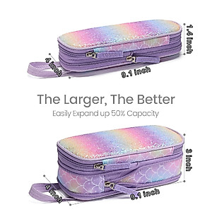 Bagseri Pencil Case for Kids - Expandable Cute Pencil Case for Girls Large Capacity Pencil Pouch Organizer for School Student Office Supplies, Pen Case Only (Purple, Mermaid Scale)