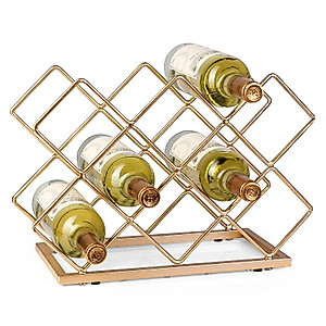 Drincarier Countertop Wine Rack - 10 Bottle Freestanding Modern Gold Metal Small Wine Rack - Tabletop Wine Holder Stand for Cabinet, Pantry, Wine Bottle Storage……