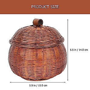 Cabilock Mini Rattan Storage Basket: Pumpkin Shaped Straw Trash Can Small Wicker Basket with Lid Round Woven Seagrass Baskets Woven Wastebasket Candy Bowl for Home Office Chocolate