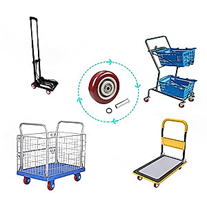 Juvielich 4Pcs Push Cart Wheels 3.5 Inch PU Caster Wheels Bearings Repair Kits, Heavy Duty Plate Casters, Shelf Replacement Wheels for Platform Trucks, up to 264 LBS/120KG