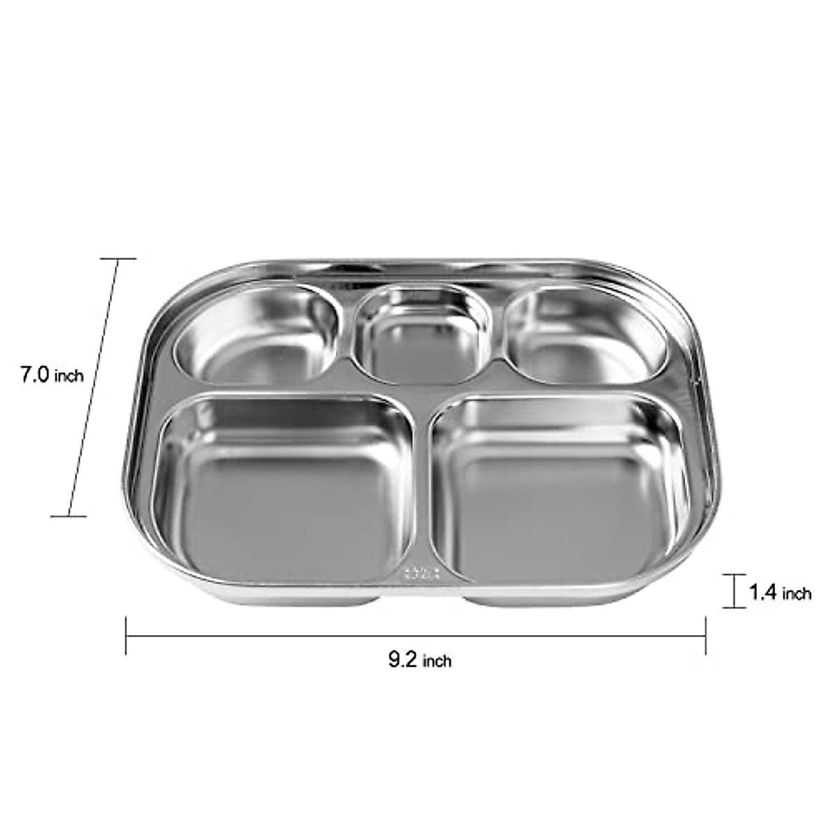 Stainless Steel Divided Plates Tray, 5 Section, Kids Toddlers Babies Small Size, Compact Serving Platter, Dinner Snack, Camping Dishes (2 Pack)