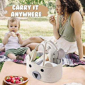 InfiBay Baby Diaper Caddy Organizer, Baby Nursery Storage with Removable Dividers and Sturdy Handles, Cute Bear Basket, Cotton Rope Baby Basket, Portable Diaper Storage Basket