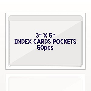 Clear Adhesive 3" x 5" Index Card Pockets with Top Open for Loading, 50 Pack, Plastic Labels Holders for Storage Bins and Library Card, Ideal Card Holder for Organizing and Protecting Your Index Cards