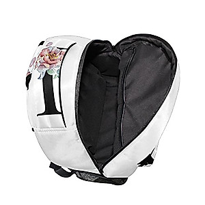 TropicalLife Letter M with Flower Backpacks Bookbag Shoulder Backpack Hiking Travel Daypack Casual Bags