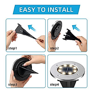 12Pcs Solar Ground Lights Outdoor Waterproof Solar Outdoor Lights,8LED Underground Light Solar Outdoor Lights Landscape Solar Garden Lights In-Ground Lights for Pathway,Yard,Lawn,Driveway White