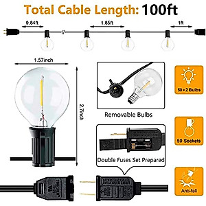 Svater Outdoor String Lights 100ft Shatterproof, Globe Patio Lights with 50pcs Plastic Bulbs, 2700K Warm White, IP45 Waterproof, Connectable Hanging Lights for Patio Balcony Party Porch