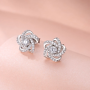 GEORGE · SMITH Earrings for Women, 925 Sterling Silver Flower Stud Earrings Hypoallergenic Sliver Earrings, 5A Cubic Zirconia Earrings Jewelry Gifts for Anniversary Birthday Mother‘s Day for Women