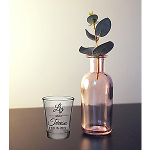 Personalized wedding shot glasses, monogram wedding favors for guests, personalized wedding favors, wedding shot glasses with names and date