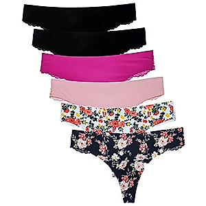 B2BODY Women's Regular & Plus Size Sexy Lace Back Seamless Thong Panties Pack of 6 (4XL, Vintage)