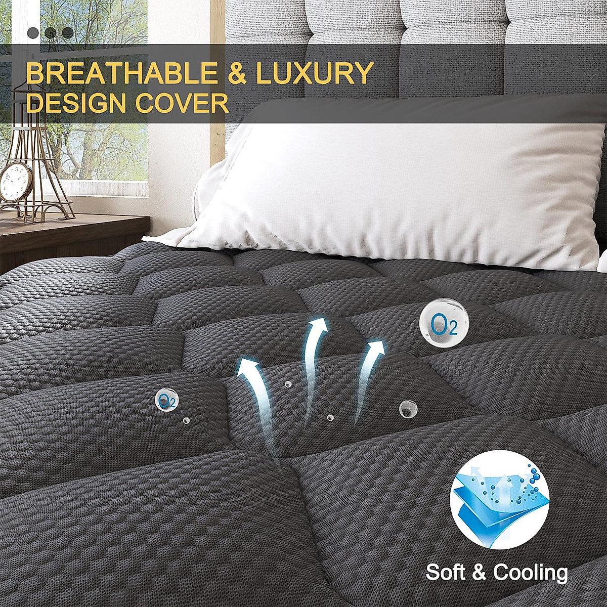 VISCOUNTESS King Mattress,14 Inch Hybrid Mattress Black, Euro Top Mattress Medium Firm for Back & Lumbar Support, 100 Night Trial, Individual Pocket Spring Bed for Motion Isolation & Pressure Relief