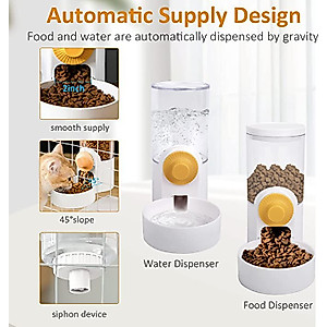 DricRoda Pet Feeder Waterer Hanging Dog Cat Food Water Dispenser, Automatic Gravity Feeder Waterer Set for Cage Pets, Travel Food Water Bowl Rabbit Feeder for Ferret Small and Medium Animals, White
