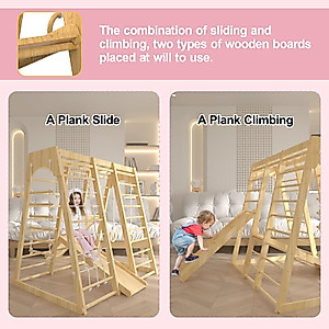 Baby Climbing Toys Indoor, 66inch Indoor Jungle Gym, Toddler Indoor Playground Set 8-in-1 with Armband, Swing, Monkey Bar, Slide, Rock Climb Wall, Wood & Rope Ladder, Rope Wall Ladder for Kids 1-8yrs