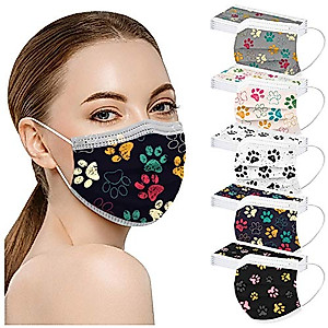 Cute face mask,animal print mask,50PC Paw Print Disposable Face Mask for Women With Cute Designs dog paw print Paper mask(C)