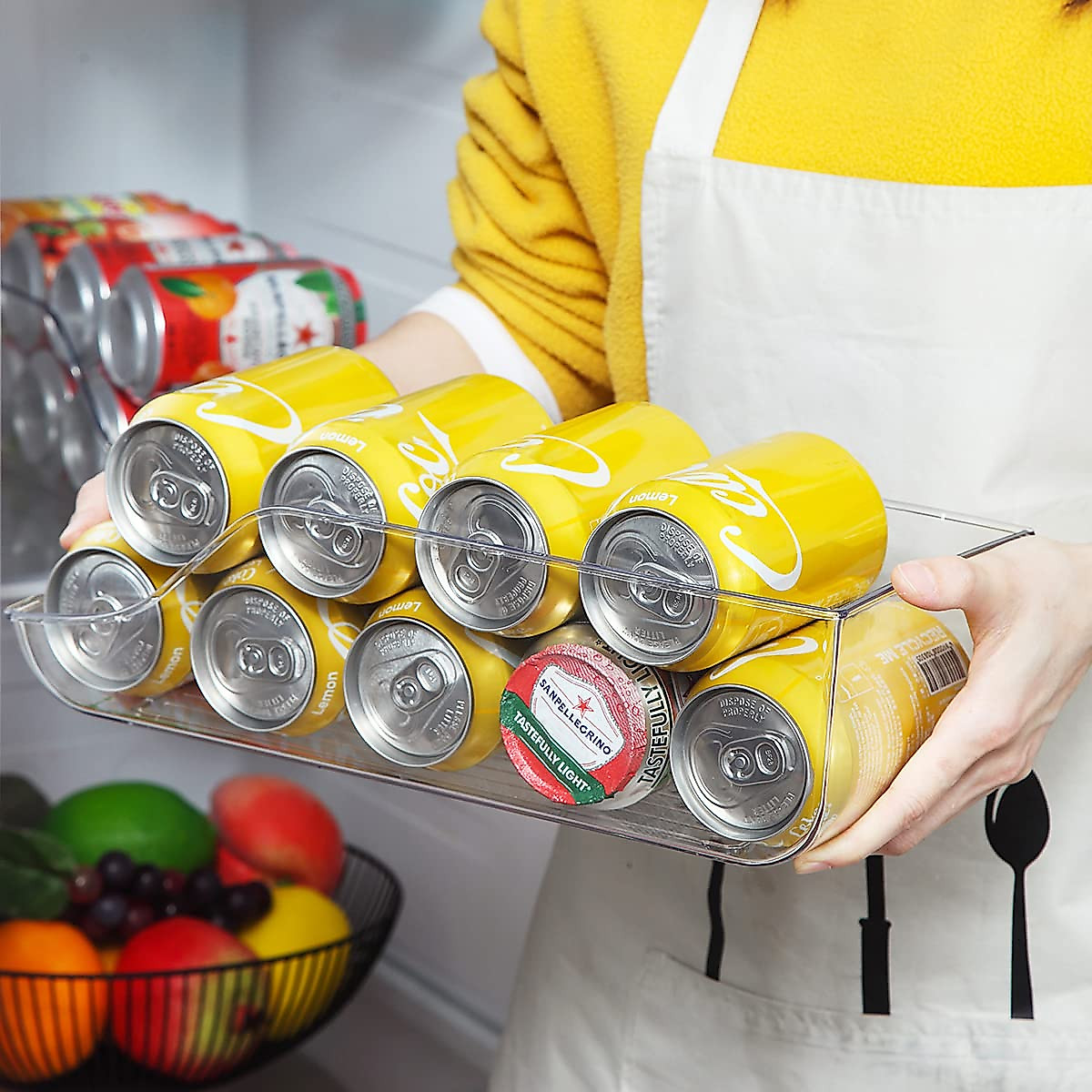 HOMQUEN Soda Can Organizer for Refrigerator, Freezer, Countertop, Cabinets, Pantry. Beverage & Canned Food Organizer Holder for Fridge Storage, Clear Drink Dispenser Pack of 2