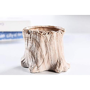 2CFUN Succulent Planter Pots Small Ceramic Flower Cactus Pots Set 4 Pack Tree Stump Succulent Pots with Drainage Bonsai Pots 4.33 Inch Gift for Home Decor Indoor Outdoor