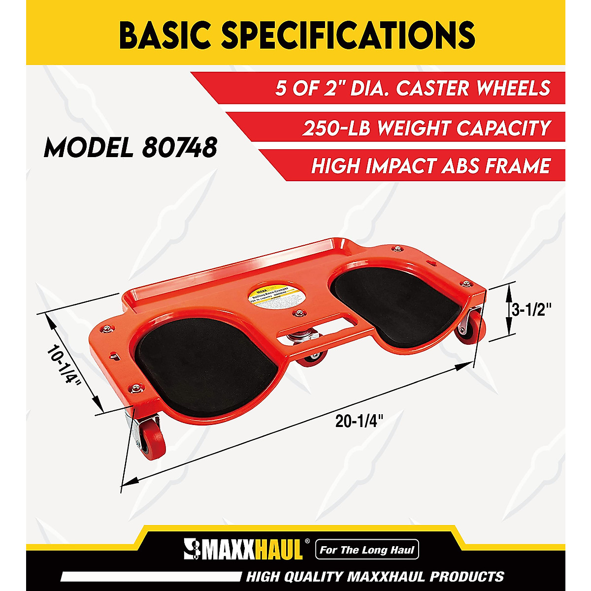 MaxWorks MaxxHaul 80748 Rolling Knee Creeper/Pads ABS High-Impact Frame, 5 Swivel Castors, Tool Tray Holder, multi-color, Small