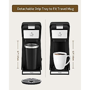 Teglu Upgraded Single Serve Coffee Maker 2 in 1 for K Cup Pods & Ground Coffee, Mini K Cup Coffee Machine 6-14 oz, One Cup Coffee Brewer with One-Bouton Fast Brewing, Reusable Filter, Slim Version
