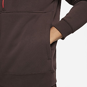 Nike Men Sportswear Club Brushed-Back 1/2-Zip Pullover (2X-Large, Brown Basalt/University Red/University Red)