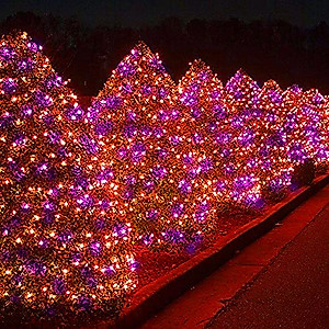 FUNPENY Halloween 360 LED Net Lights, 12ft x 5ft 8 Modes Waterproof Connectable Christmas Decorations for Outdoor Garden Party Decor (Purple Orange)