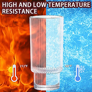 16oz Ribbed Drinking Glasses Set of 4, Clear Reusable Ribbed Glassware, Iced Coffee Cup, Cocktail Can Beer Glasses Cups with Straws, Vintage Wine Tea Water Glass Tumbler, Cute House Warming Gifts