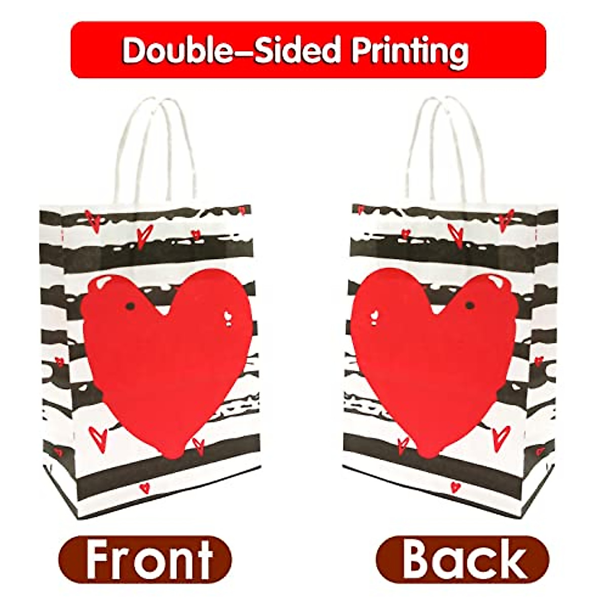 24 Pieces Valentines Day Paper Bags Gift Bags Valentine's Day Party Kraft Bags Red Color Hearts Bags with Handle Treat Bags for Kids Wrapping Holiday Valentines Day Goody Bags