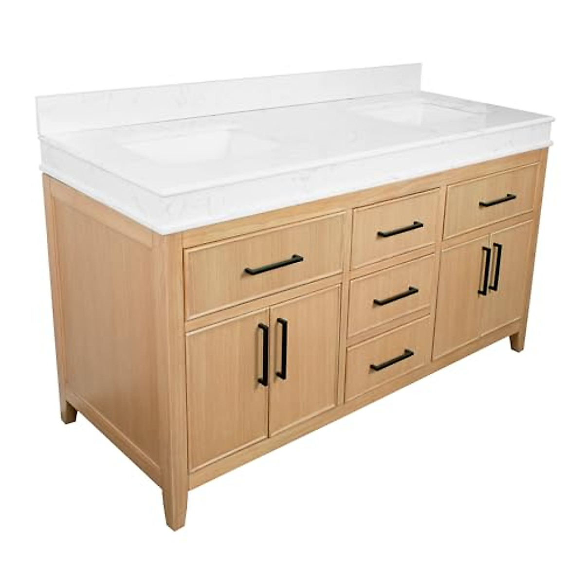Kitchen Bath Collection Kensington 60-inch Double Bathroom Vanity (Engineered Marble/Blonde): Includes Blonde Cabinet with Engineered Marble Countertop and White Ceramic Sinks