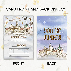 YUEXLL Wizard Witches Birthday Party Invitations Cards with Envelopes, Magical Witches Party Invitations, Birthday Celebration Supplies, Double-sided Fill-in bday Invites for Boys Girls- A02