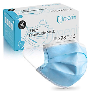 Hygenix 3ply Disposable Face Masks PFE 99% Filter Quality Tested by a US lab (Pack of 50 Pcs)