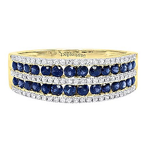 Dazzlingrock Collection Round Graduating Blue Sapphire with White Diamond Alternating Row Wedding Band for Women in 14K Yellow Gold Size 9