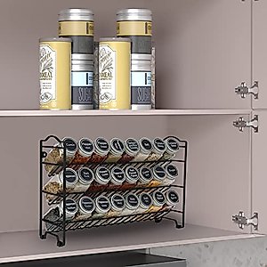 SWOMMOLY Spice Rack Organizer with 24 Empty Square Spice Jars, 396 Spice Labels with Chalk Marker and Funnel Complete Set, for Countertop, Cabinet or Wall Mount, Black