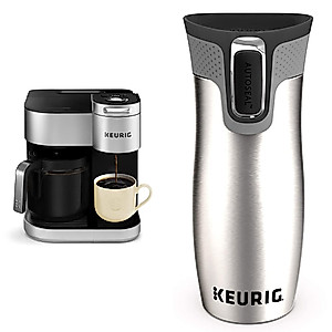 Keurig K-Duo Special Edition Coffee Maker, Single Serve and 12-Cup Drip Coffee Brewer, Silver & Contigo Autoseal Coffee Travel Mug, West Loop Vacuum Insulated with Easy-Clean Lid, 14 Oz, Silver
