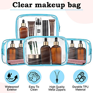 Weewooday 12 Pieces Clear Cosmetics Bag PVC Zippered Clear Toiletry Carry Pouch Cosmetic Makeup Bag Waterproof Makeup Vinyl Plastic Organizer Case for Vacation Bathroom(Blue,Medium)