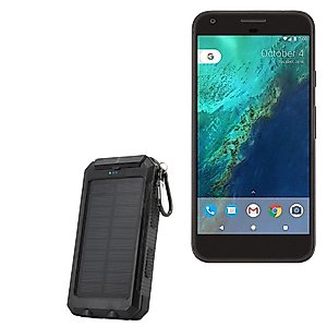 BoxWave Power Bank Compatible with Google Pixel - Solar Rejuva PowerPack (10000mAh), Solar Powered Backup Power Bank 10000mAh - Jet Black