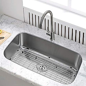 MONSINTA Kitchen Sink Grate and Sink Protectors for Kitchen Sink, Kitchen Sink Bottom Grid, 27 3/8" x 15 3/8" Sink Grid, Sink Protector with Center Hole for Single Sink Bowl
