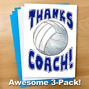 3-Pack All Star Volleyball Coach 3-Pack (5x7) Greeting Thank You Cards Set Awesome for Volleyball Players, Teams, Coaches, Family and Fans - Your Coaches Will Love 'Em!