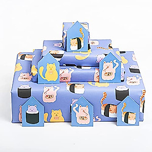 Central 23-6 Wrapping Paper Sheets - Blue Sushi Cats - Fun Gift Wrap for Kids - Boys Girls - Men Women - Birthday Wrap - Recyclable 6 Count (Pack of 1)