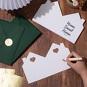 Motiskyy 24 Sets New Home Card Estate Agents Congratulations New Housewarming Card Welcome to Home Card House Shaped Greeting Thank You Note Card with Envelope and Sticker for Gift Supplies(Green)