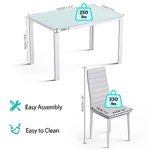 Gizoon Glass Dining Table Sets for 6, 7 Piece Kitchen Table and Chairs Set for 6 Person, PU Leather Modern Dining Room Sets for Home, Kitchen, Living Room