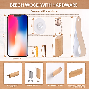 evory 5 Pack Wood Wall Hooks, Rustic Wooden Coat Hooks Wall Mount, No Damage Adhesive Hat Hooks for Wall, Decorative Coat Rack Hangers for Hanging Clothes Towels Guitar Backpacks Purses