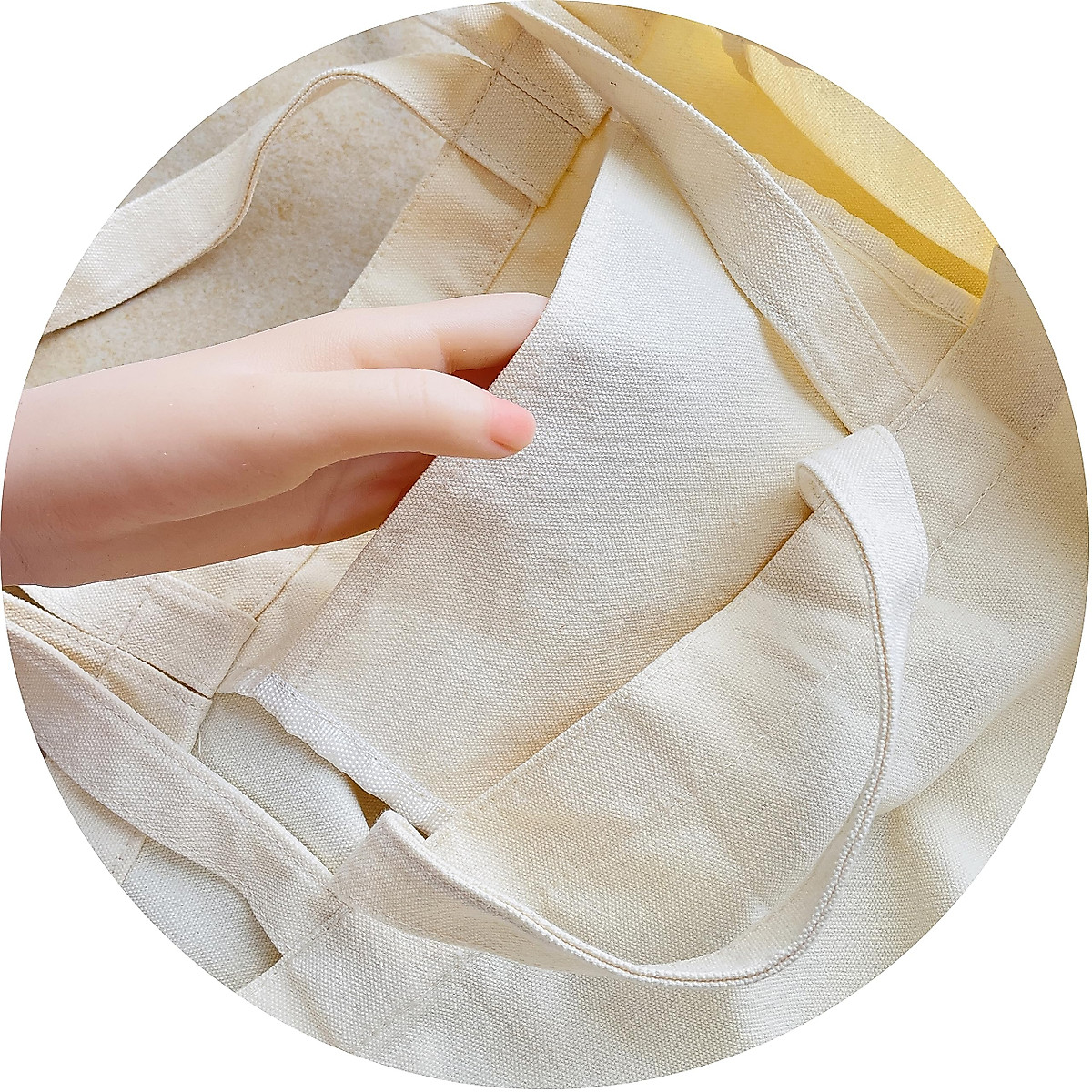 Firecolor Chic Large Canvas Grocery Bag 15"x14.5"x8" Big Sturdy Tote Bags for Fabric Painting Heavy-duty Cotton Reusable (cream-coloured)