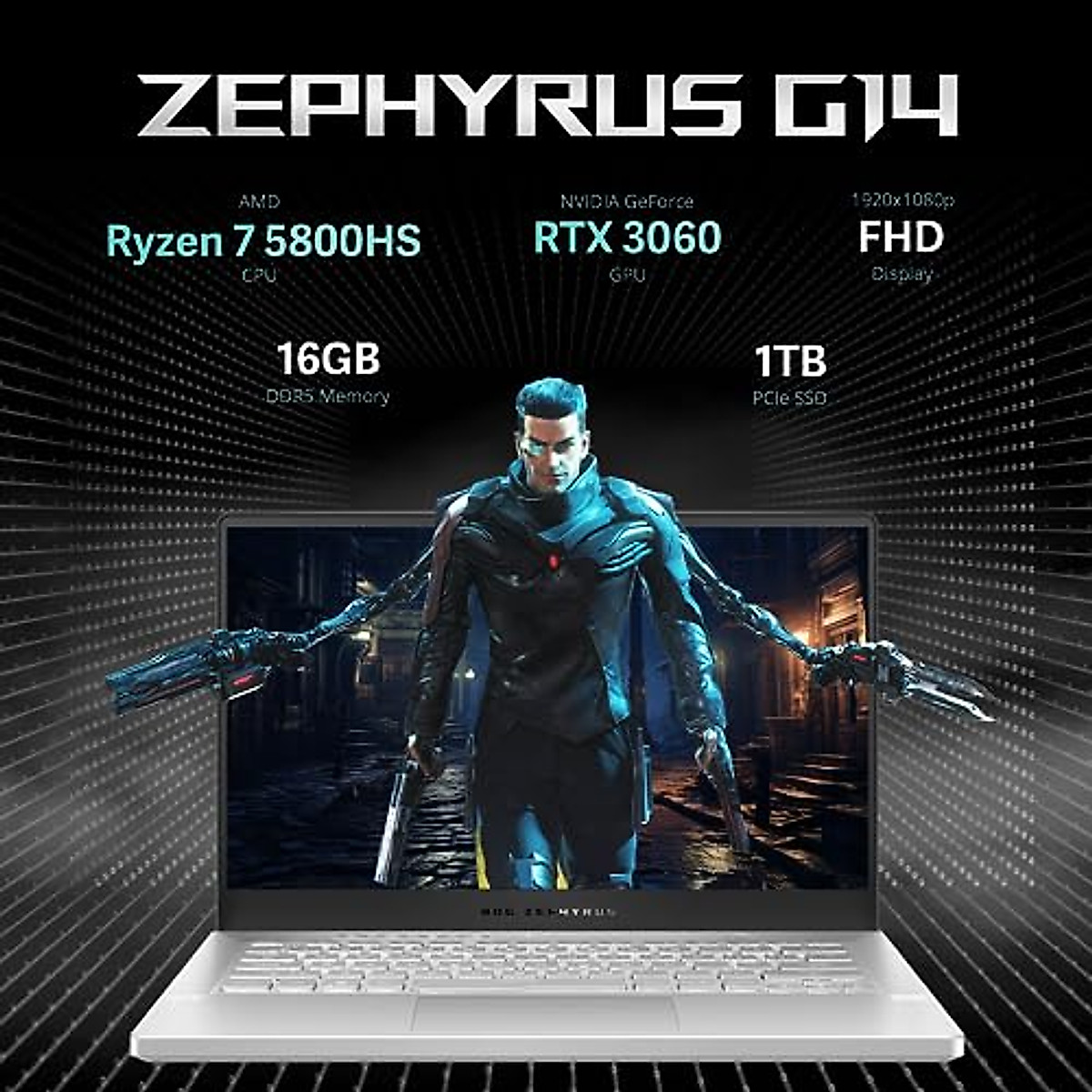 ASUS 2022 ROG Zephyrus G14 14" FHD 144Hz Gaming Laptop, AMD Ryzen 7-5800HS, NVIDIA GeForce RTX 3060 6G Graphics, 16GB RAM, 1TB PCIe SSD, Backlit Keyboard, Win 11 Pro, White, 32GB USB Card
