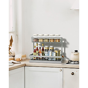 2 Pack Under Sink Organizer,Metal Pull Out Kitchen Cabinet Organizer with Sliding Drawer,Sturdy Multi-functional for Bathroom Organization,Silver