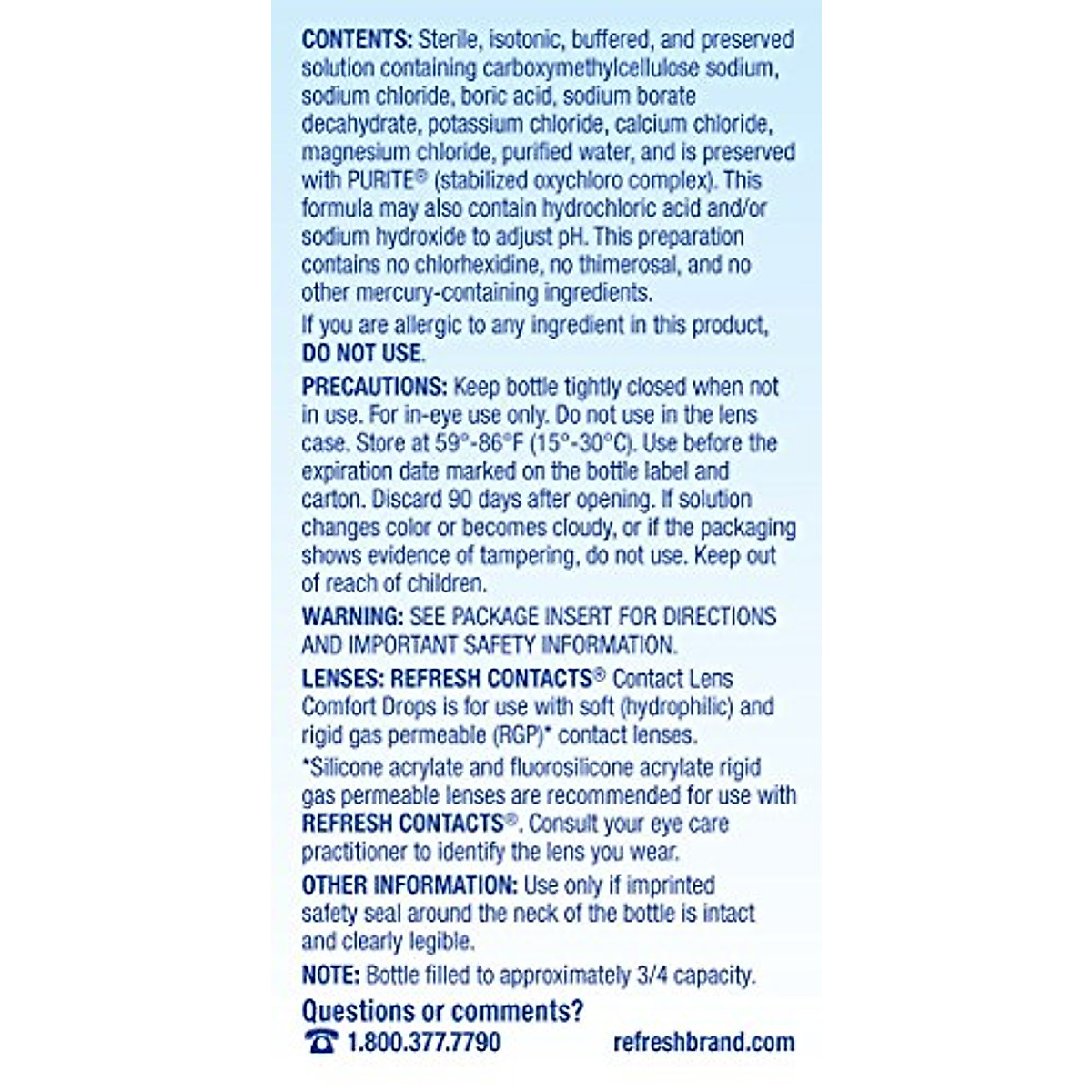 Refresh Contacts, Eye Drops, Contact Lens Comfort,Blue 0.4 Fl Oz Sterile