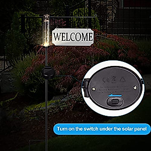Uitpon 36" Rain Gauge Outdoor Decorative with Solar Powered Light,Metal“Welcome”Yard Sign Stakes with Plastic Rain Measure Gauge for Garden Lawn Decorations