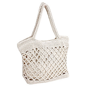 ZLM BAG US Cotton Crochet Beach Tote Bohemian Handmade Top Handle Bag Small Summer Boho Bag