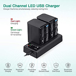 FirstPower 2 Pack NP-F970 Batteries and USB Dual Charger for Sony NP-F970 F960 F950 F930 F750 F570 F550 F530 F330 Battery and Sony Handycams, CCD-SC55 TR516 TR716 TR818 TR910 TR917